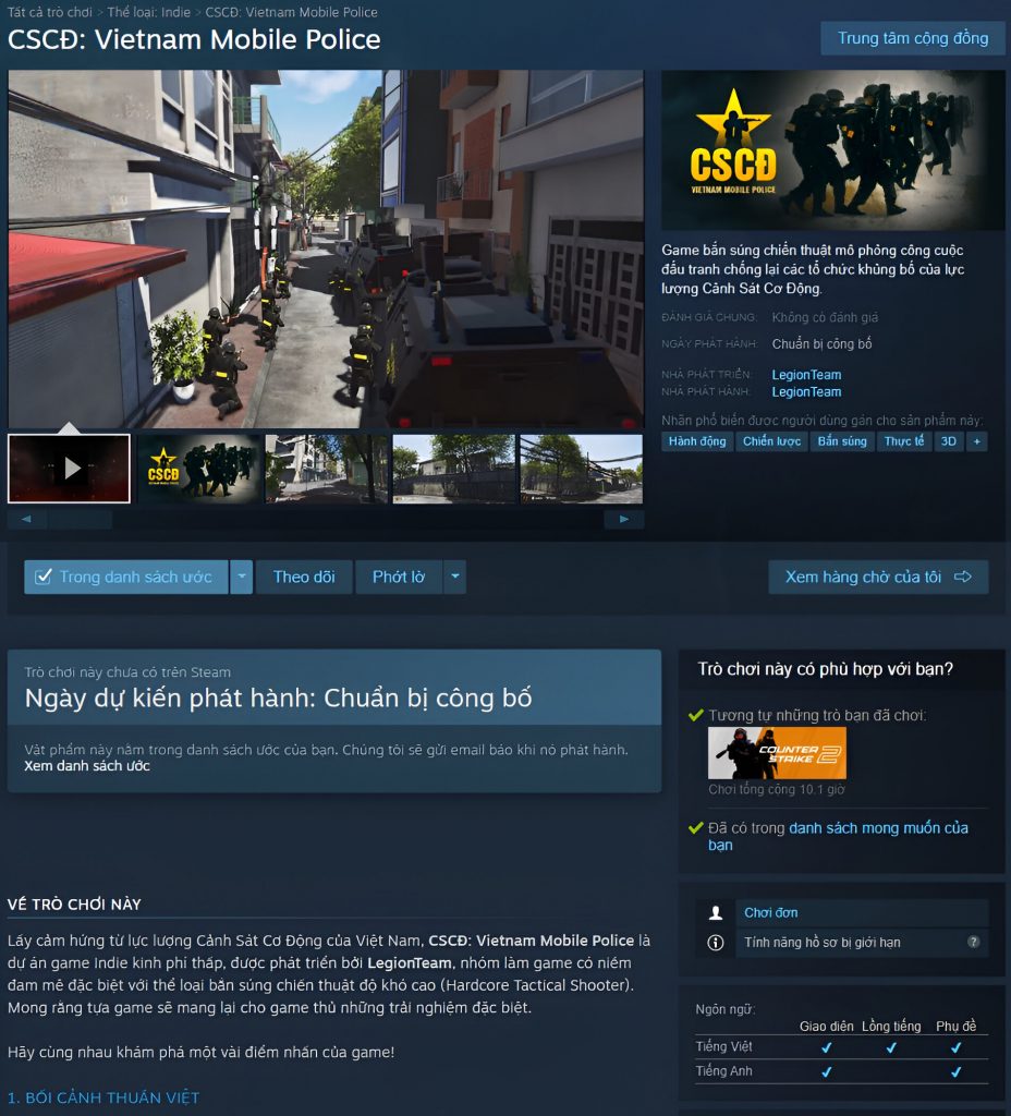 Tựa game FPS Việt: CSCĐ - Vietnam Mobile Police xuất hiện trên Steam ...